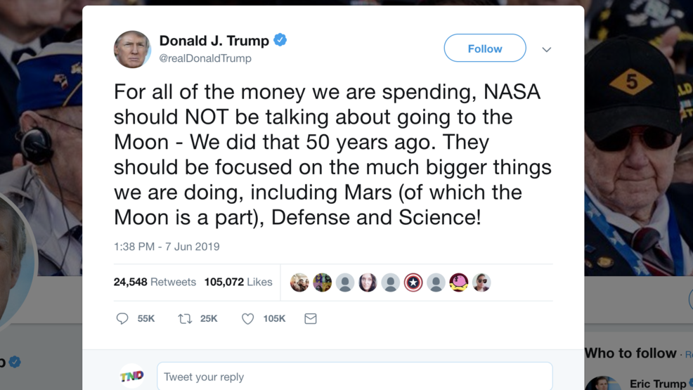 President Trump tweet on manned moon mission leads to confusion on ...